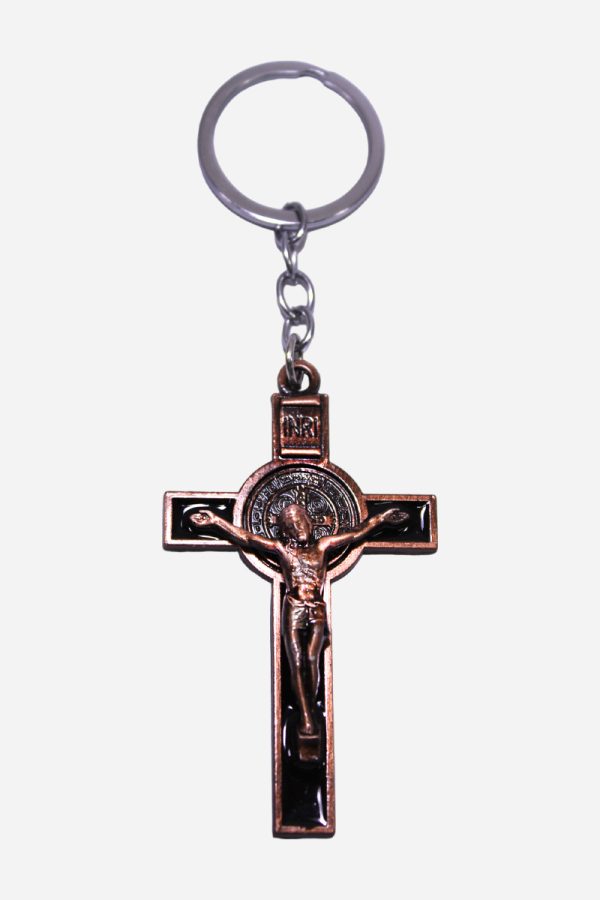 Crucifix with Saint Benedict Medal Keychain - 3 Inches - ST PAULS ONLINE