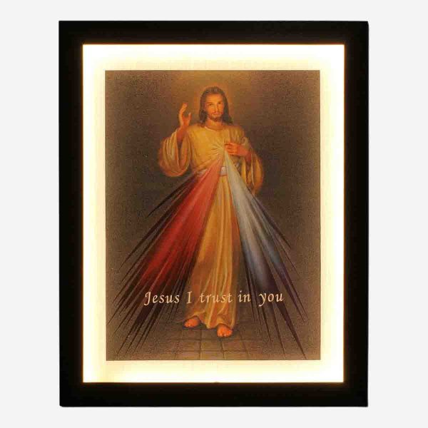 Divine Mercy Frame with Light and Glass - 39 x 5 x 49 cm - ST PAULS ONLINE