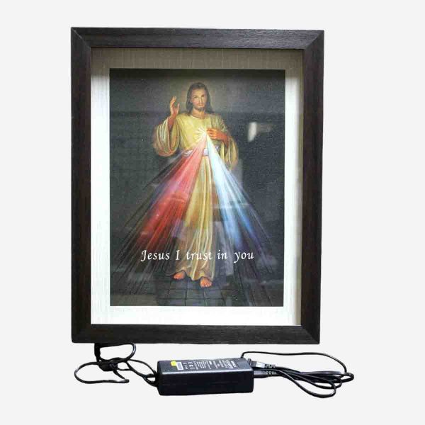 Divine Mercy Frame with Light and Glass - 39 x 5 x 49 cm - ST PAULS ONLINE